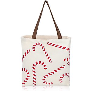 Frienda Christmas Canvas Tote Bag Reusable Shopping Bag Large Xmas Multipurpose Grocery Bag Casual Canvas Shoulder Handbag with Handles for Outdoor Supermarket Shopping Christmas Party Favor Supplies