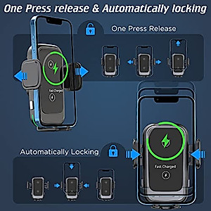 Wireless Car Charger, Tenpoform 15W Qi Fast Charging Double Coil Charging Auto Clamping Phone Mount Air Vent Dashboard Phone Holder for Wireless Charging Phones Like iPhone, Samsung, Google, LG, etc