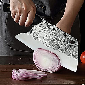 Kitory Cleaver knife, Forged Kitchen Knife, Full-Tang Wood Handle, Hammered Finish for Home & Kitchen Use