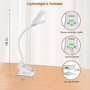 Book Light for Reading in Bed, Clip on Reading Light 14 LED Rechargeable Portable Night Bookmark Lamp for Kids 80 Hrs Runtime Amber Eye Caring Booklight - 3 Color Temp & Stepless Dimming (White)