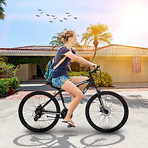 5Seconds Hybrid Bicycle Foraker 300 | Mountain Bike for Men, Women | 21-Speed, Lightweight Aluminum Frame, Adult Bike with Trigger Shifters and Mechanical Disc Brakes, Front Suspension MTB (Black)