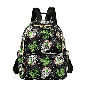 Yasala Halloween Women Backpack Halloween Sugar Skull Travel Bag Compact Daily Bag Diaper Bag