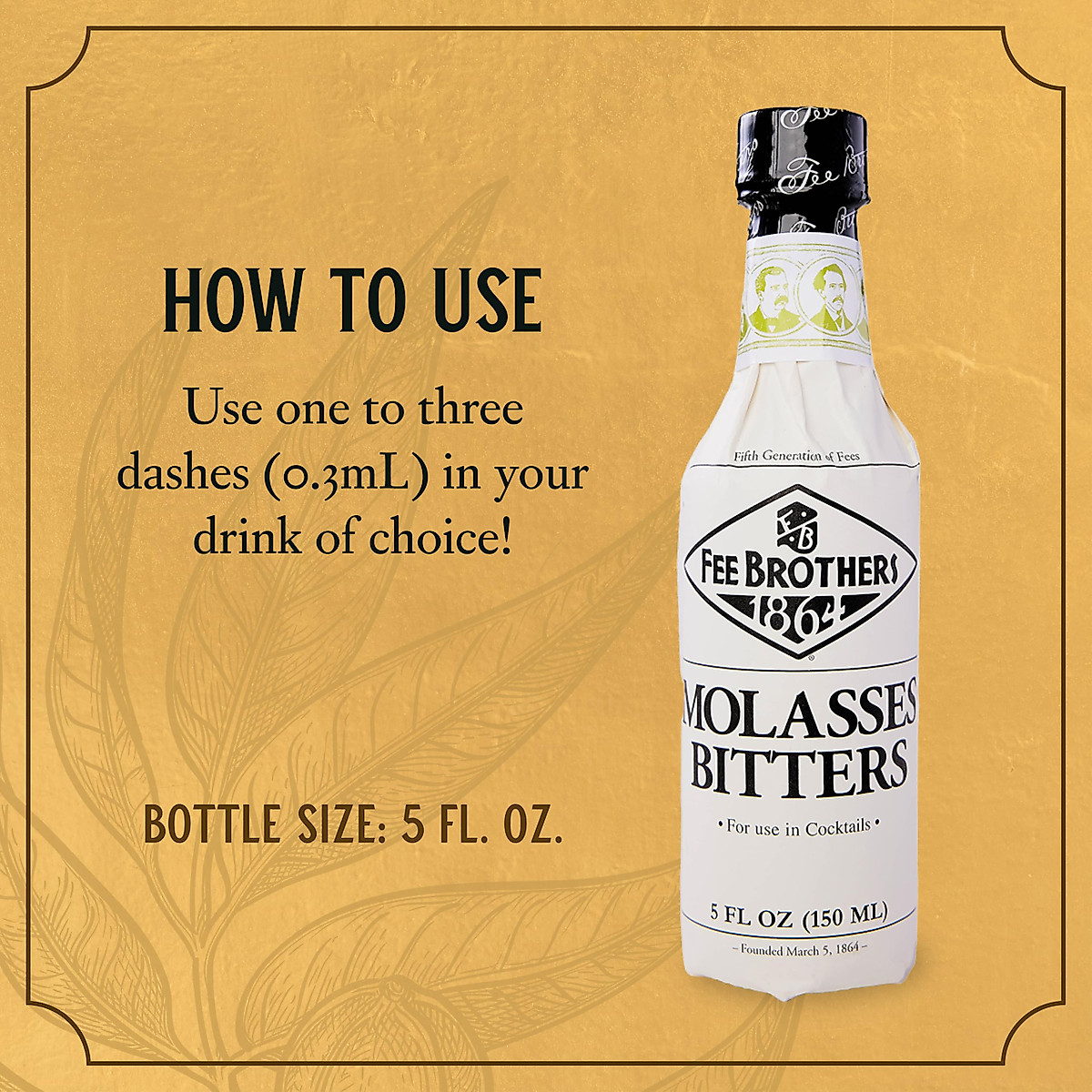 Fee Brothers Molasses Cocktail Bitters - Aromatic Cocktail Mixer & Concentrated Flavoring, Gluten Free, Vegan-Friendly, 5 fl oz