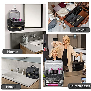 Double-Layer Travel Case for Dyson Airwrap, Shark Flexstyle Travel Carrying Case, Waterproof Portable Storage Bag for Dyson & Shark Hair Dryer/Styler/Airwrap/Attachments, Gift for Women (Camo Black)