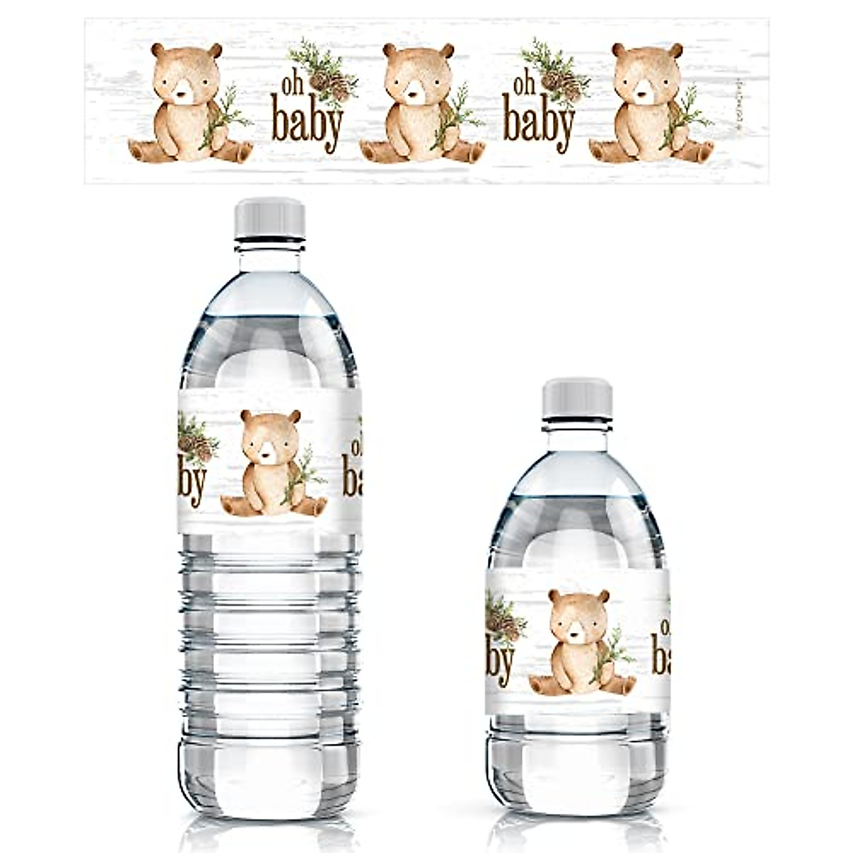 Woodland Bear Baby Shower Water Bottle Labels - Brown Bear Waterproof Wrappers - 24 Stickers