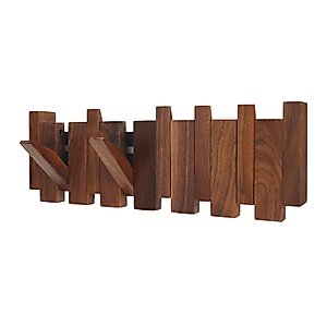DABRORICESTAR Natural Wood Wall Piano Coat Rack | Handmade Wooden Wall Coat Rack | 6 Magnetic Flip Hooks | Made of Walnut Wood, Wall Art Hooks