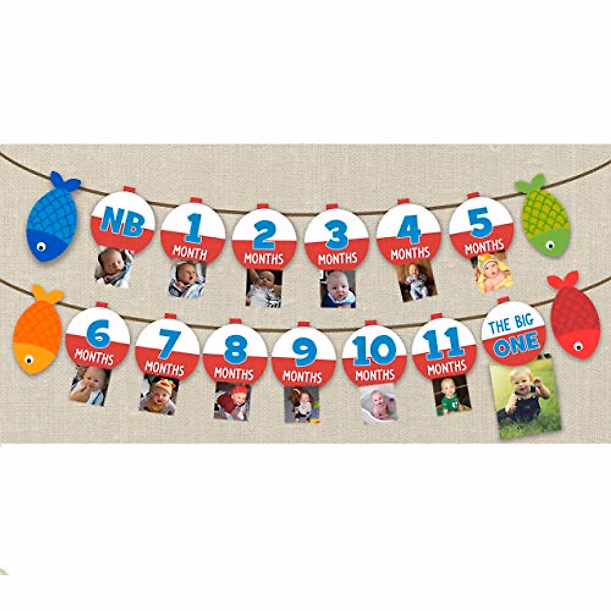 Fishing Milestone Banner Children From Birth to One Year Old Record Photo Banner Set of 1