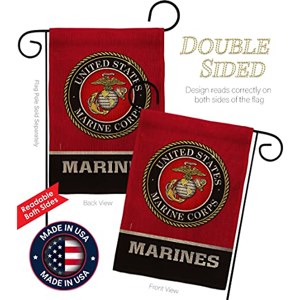 US MILITARY United State Burlap Garden Flag Set Wall Holder Armed Forces Marine Corps USMC Semper Fi American Military Veteran Retire Official House Banner Small Yard Gift Double-Sided, Made in USA