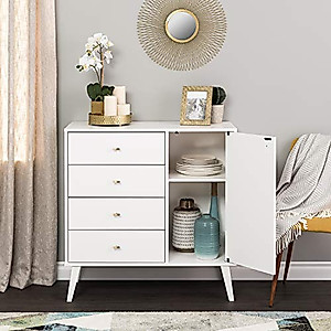 Prepac Milo Mid-Century Modern 4-drawer Chest with Door - White