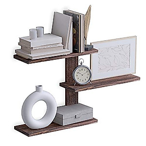 Rustic State Passi Wall Mount 3 Tier Adjustable Floating Shelves Solid Wood with Bracket - Picture Ledge Photo Frame Display for Living Room Office Kitchen Bedroom Bathroom Farmhouse Décor
