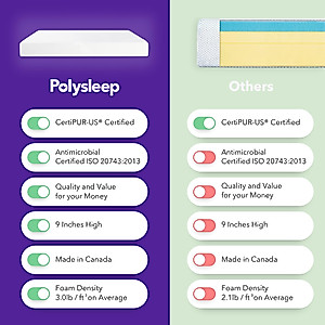 Polysleep Sierra 9" Memory Foam Mattress — Medium Firm Mattress in a Box, Made in North America with Premium Foam — Full/Double Size