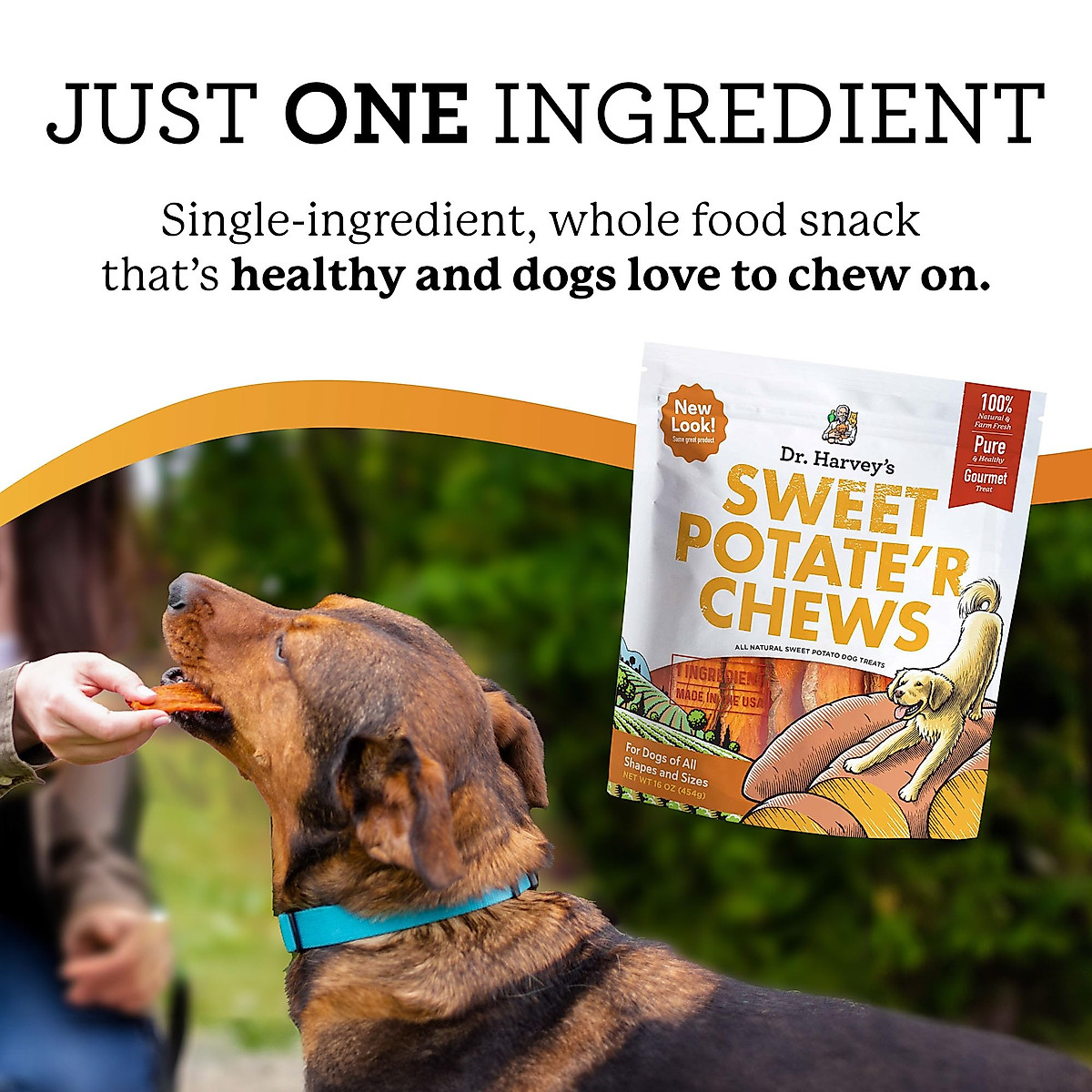 Dr. Harvey's Sweet Potato Chews for Dogs, Dog Treats for Small, Medium, Large Dogs, Natural Dog Snacks for Training, Healthy Teeth, Preventing Bad Breath, and Aggressive Chewers, USA Grown (3 Pack)