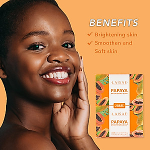 LAISAE Papaya Brightening Soap, Glowing Skin & Hydrating Face Moisturizer with Niacinamide, Shea Butter and Aloe Vera, Even Skin Tone Body Cleansing Bar - Sensitive Skin Soap, Vegan, 3.52 oz (2 Bars)