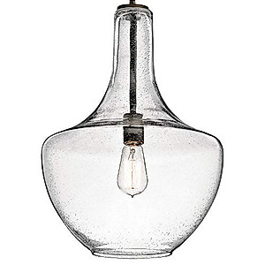 Kichler Everly 19.75" Kitchen Bell Pendant in Olde Bronze®, 1-Light Clear Seeded Glass Pendant Light, (19.75" H x 13.75" W), 42046OZCS