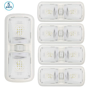 Kohree Upgrade 1000 Lumen Led RV Ceiling Double Dome Light Fixture, 5 Pack 12V Camper Interior Lighting with ON/Off Switch for Trailer RV Car Boat, Clear Cover (Natural White 4000-4500K, 60 X 5050SMD)