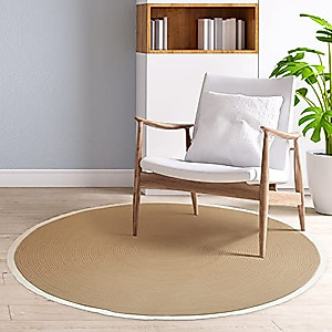 LOVSTORAGE Round Straw Floor Meditation Cushion, Hand Woven Jute Braided Rug Yoga Mat 120cm Natural Fiber Round Collection Round Natural Handmade Reversible Area Rugs for Living Room, Kitchen