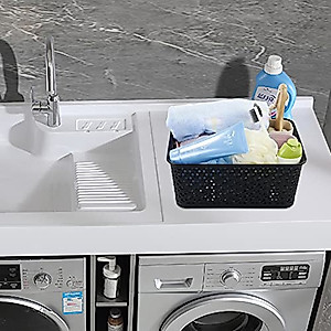 Hommp 6-Pack Woven Plastic Storage Basket, Black