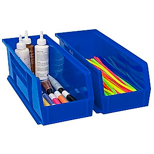 Akro-Mils 30234 AkroBins Plastic Storage Bins, Space-Saving Stackable Bins, Garage Organization Bins, Pantry Organization, Craft Storage, 15-Inch x 5-Inch x 5-Inch, Blue, 12-Pack
