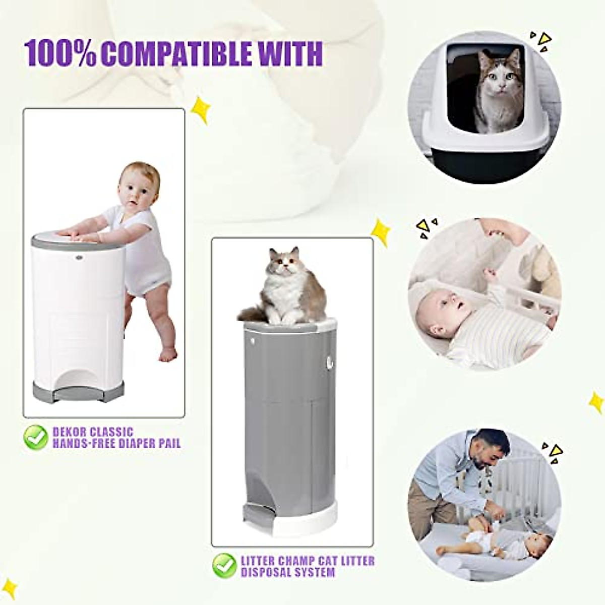 Refills Compatible with Dekor Classic Diaper Pail Refills 4 Pack Diaper Pail Liners Lavender Scent