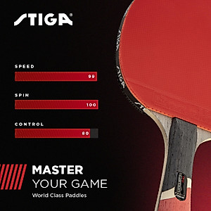 STIGA Pro Carbon Performance-Level Table Tennis Racket with Carbon Technology for Tournament Play - Red and Blue Colors