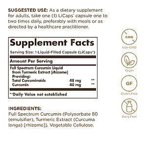 Solgar Full Spectrum Curcumin - 60 LiCaps - Superior Absorption - Brain, Joint & Immune Health - Non-GMO, Vegan, Gluten Free, Dairy Free - 60 Servings