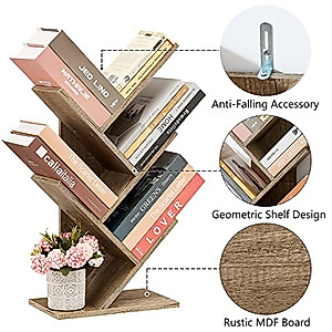 Hoctieon 4 Tier Tree Bookshelf, 4 Shelf Bookcase, Modern Book Storage, Free Standing Tree Bookcase, Utility Organizer Shelves for Home Office, Living Room, Bedroom, Greige