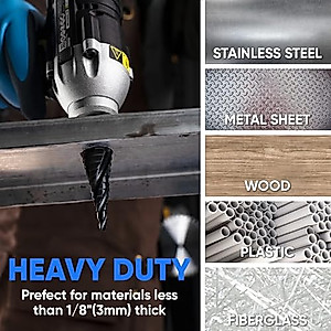 toolant Four Spiral Flute Cobalt Step Drill Bit(Pro Max), 1/4"-3/4" Impact Ready Unibit Step Drill Bit, 1/4" Hex Shank Step Bits for Metal, Stainless Steel, Aluminum, Wood, Plastic