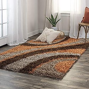 Rizzy Home Kempton Collection Polyester Area Rug, 5' x 7', Multi/Orange/Brown/Khaki Stripe