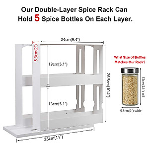 Rotating Spice Rack Plastic Seasoning Spice Jar Rack Storage 2 Tier Pull Out Kitchen Cabinet Organiser Slide Salt Bottle Box Holder Shelf Counter Spice Stand Multi-Function Pantry Door Storage - White