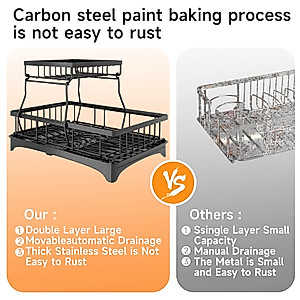 ACALANTHA Dish Drying Rack with Drainboard, Large Dish Racks for Kitchen Counter, 2 Tier Dish Holder with Silverware Drying Rack.(Black)