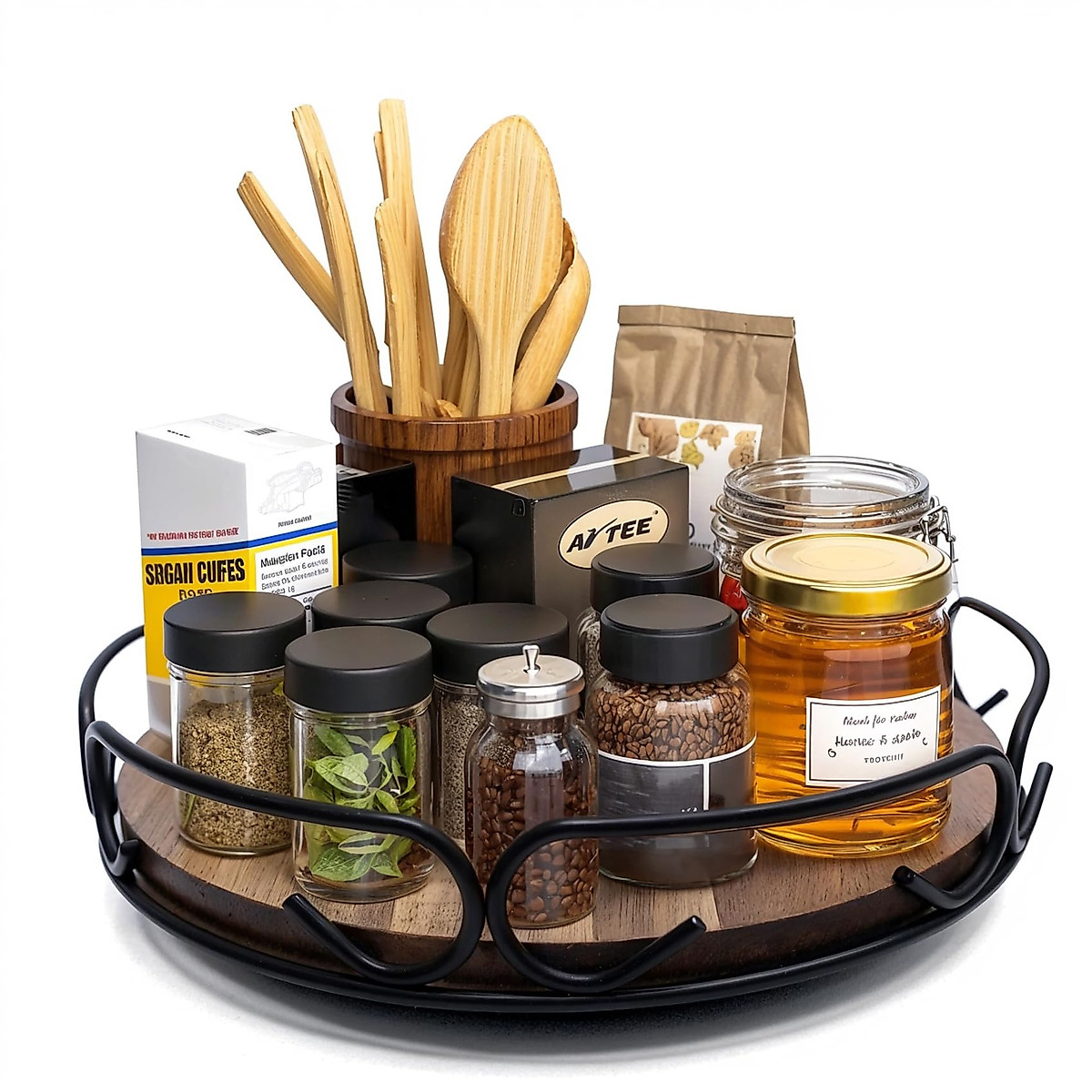 HomenComfy Lazy Susan Turntable for Cabinets, Kitchen, Bathroom Countertops, OPENICE 11-Inch Wooden Lazy Susan Organizer for Dining Table, Rotating Spice Organizer, Mom's Beloved Gift