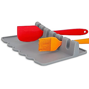 NileHome Silicone Spoon Rest for Kitchen Counter with 6 Slots - Spoon Holder with Drip Pad Heat-Resistant BPA-Free Kitchen Utensil Holder Multiple Spoon Holder for Stove Top Kitchen Utensil Rest