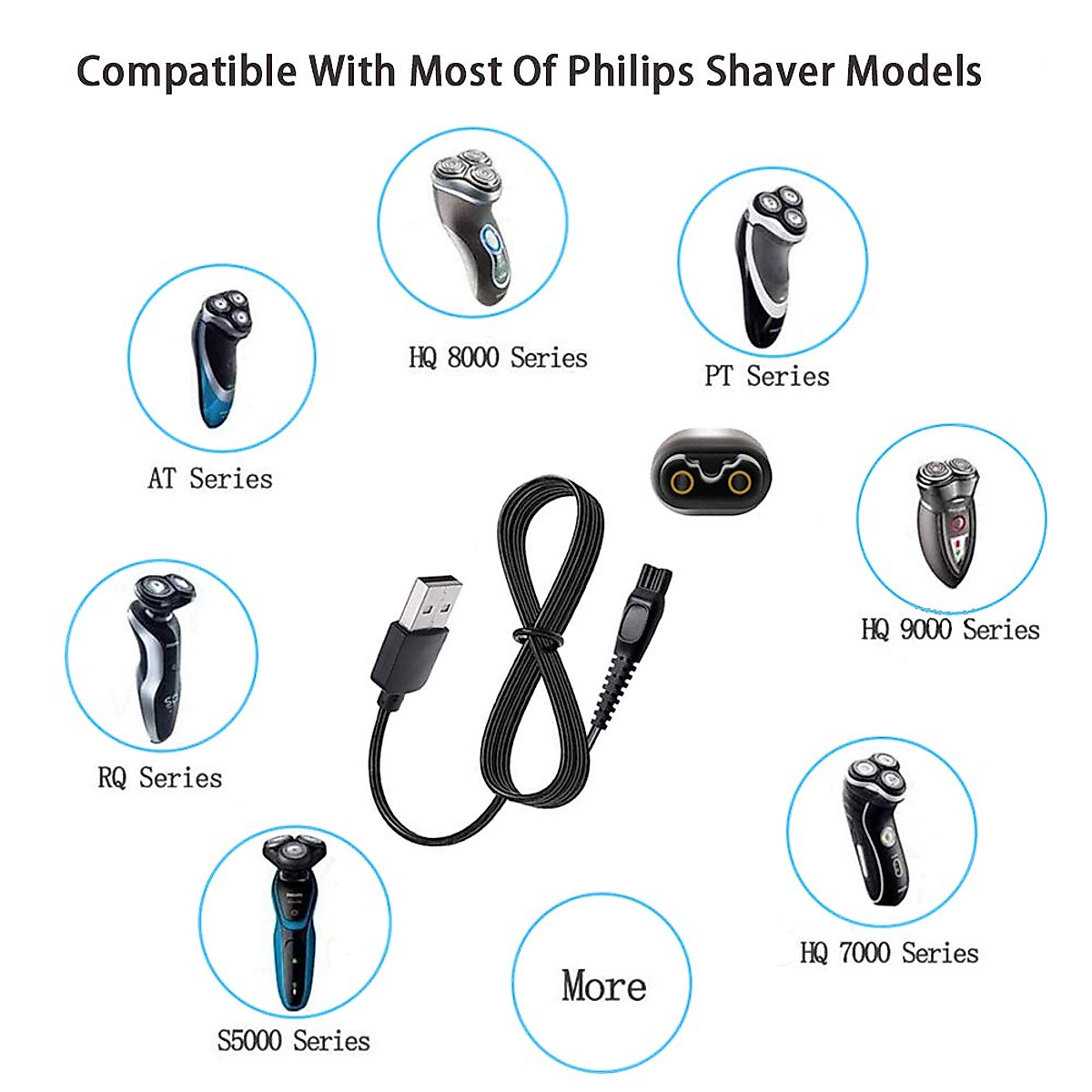 INVODA Shaver Power Cord for Norelco QP2520 Shaver Replacement Charger One blade QP2520 / 90 QP2520 / 72 QP2520 / 70 A00390 Electric Trimmer and Shaver Charging Cable