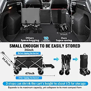 DELOTA Collapsible Foldable Wagon, Beach Wagon Cart Heavy Duty Foldable with 330lbs, Big All-Terrain Beach Wheels & Drink Holders, Lounge Wagon for Shopping, Sports, Camping and Garden