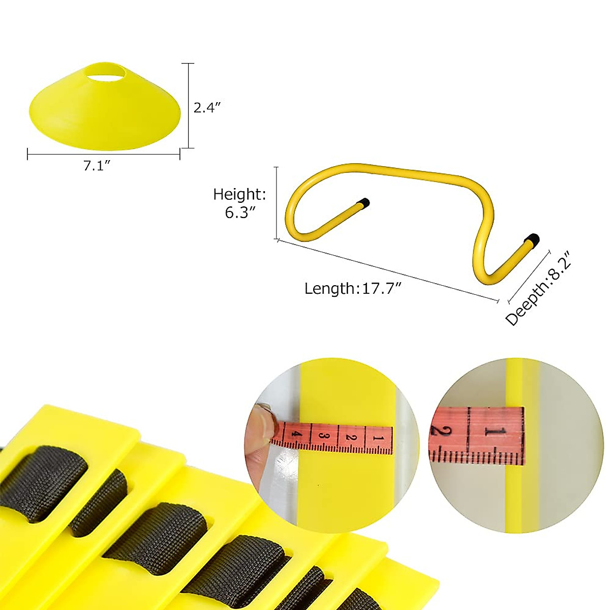 TNZMART Agility Ladder and Disc Cones Training Set Adjustable Rungs Training Ladder with 10 Plastic Sport Cones for Training (Yellow, 6 Hurdles)