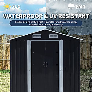FIZZEEY 6' x 4' Outdoor Storage Shed Metal Garden Sheds w/Lockable Doors for Backyard Patio Lawn, Black