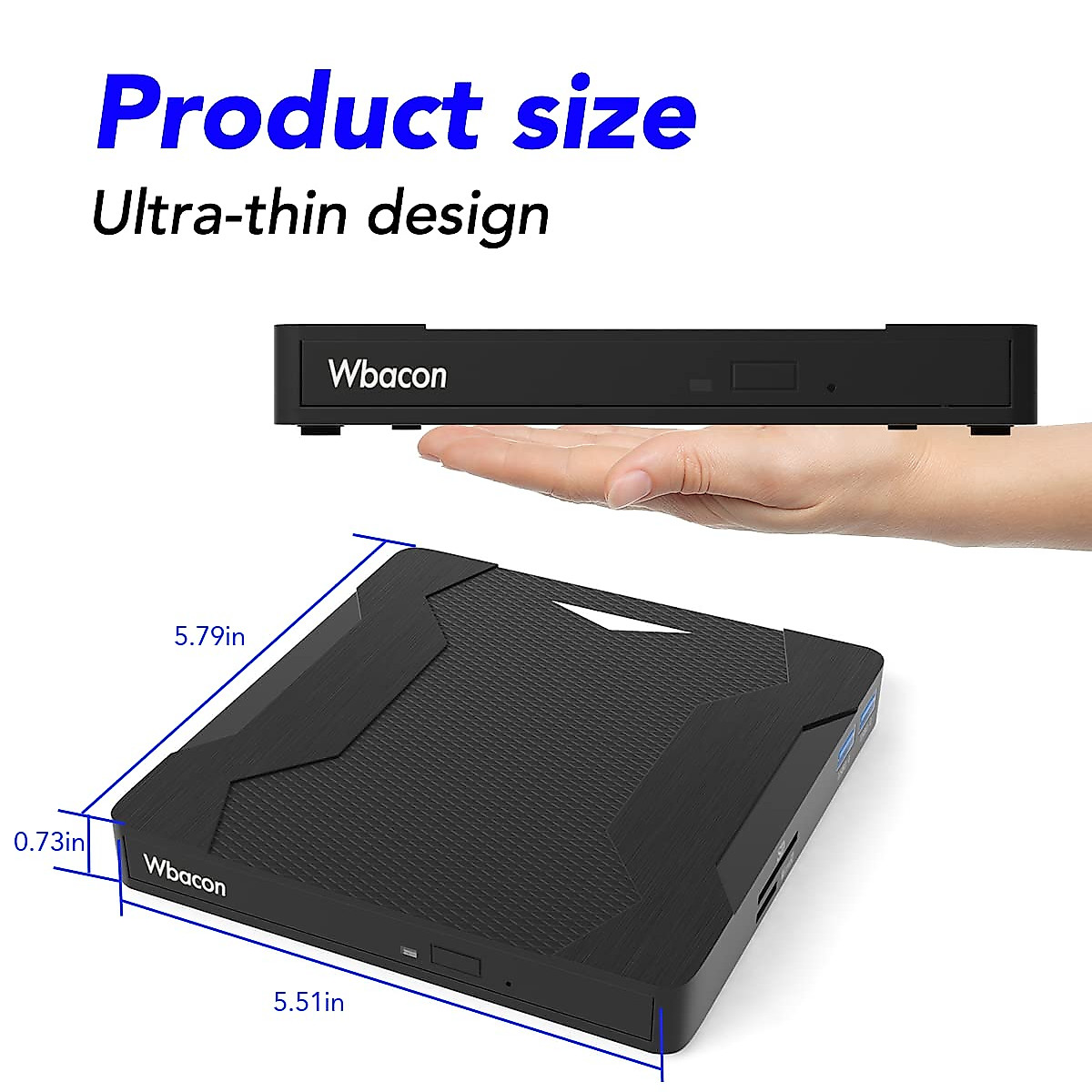 Wbacon 5 in 1 DVD Player Portable CD Player for Laptop, DVD Burner CD ROM External CD/DVD Drive for PC, External Drive CD Drive USB DVD Drive for Desktop PC Laptop Windows Linux OS Apple Mac