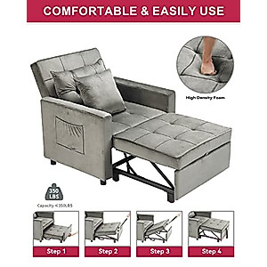 Litbird Convertible Chair Sleeper Bed, Futon Chair Turns Into Bed, Sofa Chair for Living Room, 3 in 1, Imitation Flannel, Sky Gray