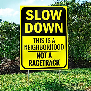 Bigtime 2 X Slow Down Sign 16" x 12" - Double-Sided Kids At Play Signs with Metal H-Stake for Neighborhoods - Durable & Funny Slow Man Sign for Ensuring Child Safety - Thoughtful Gift Idea