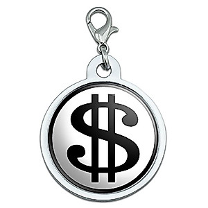 Dollar Sign White and Black Large Chrome Plated Metal Pet Dog Cat ID Tag
