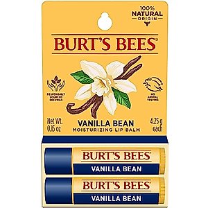 Burt's Bees Lip Balm Mothers Day Gifts for Mom - Vanilla Bean, Lip Moisturizer With Responsibly Sourced Beeswax, Tint-Free, Natural Conditioning Lip Treatment, 2 Tubes, 0.15 oz.