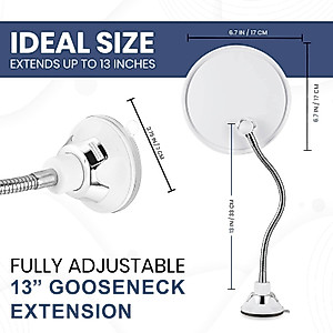 MIRRORVANA Flexible Round Fogless Shower Mirror for Shaving with Height Adjustable Gooseneck Extension, 360° Swivel and Upgraded Suction Cup - Shatterproof 6.7" Diameter Surface
