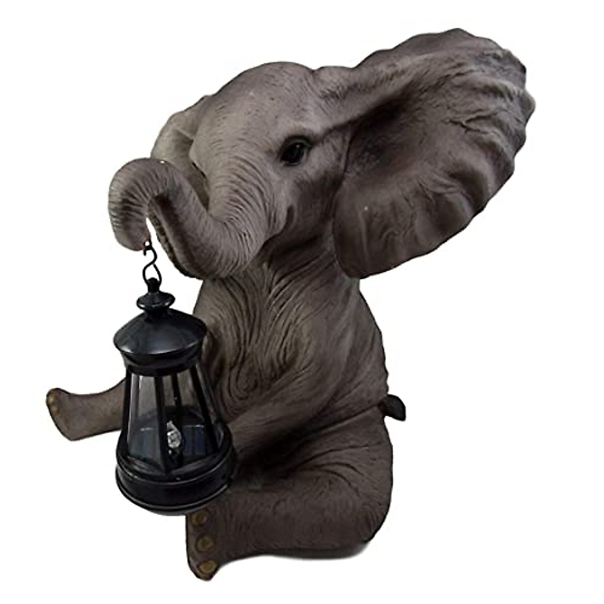 Ebros Safari Savanna Wildlife Animal Melee Adorable Pachy Elephant Statue Home Patio Decor Figurine with Solar LED Light Lantern Lamp 13.75"H Guest Greeter Elephants Path Lighter Sculpture