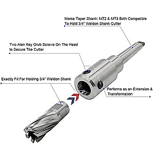 Industrial Tools Annular Cutter Arbor, Fauge Annular Cutter Arbor with Morse Taper MT2 for 3/4 Inch Weldon Shank Annular Cutters Extension on Drill Press