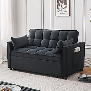 Eifizek 3-in-1 Convertible Sleeper Sofa Bed, Modern Pullout Couch Bed with Pull Out Bed, Adjustable Backrest, Futon Sofa for Living Room Furniture (Black)