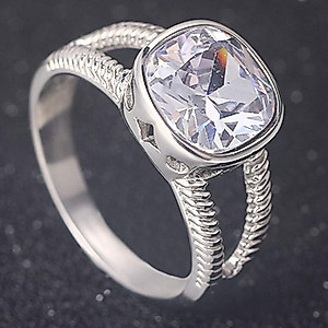 Jude Jewelers Stainless Steel Square Princess Cut Split Shank Wedding Engagement Propose Anniversary Statement Ring (Silver Clear, 8)