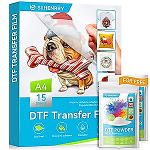 SIIHENRRY Premium DTF Transfer Film: A4 (8.3" x 11.7") 15 Sheets Matte PET Heat Transfer Paper for All DTF&DTG Printer Direct Print On T Shirts Textile