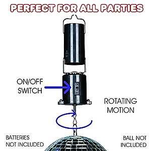 ArtCreativity Disco Ball Motor with Switch, Battery Powered Spinning Mirror Ball Motor For Hanging Disco Balls, Easy to Hang, Spins Smoothly, Great for Parties & Events, (Mirror Ball Not Included)