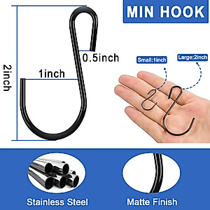 2 Inch Small S Hooks for Hanging, Heavy Duty Black S Hooks,Ornament Hooks for Christmas, 30 Pack Mini S Hooks for Hanging Plants, Necklaces,Pots Pans Mugs Clothes Towels Kitchen Closet Rod Jewelry