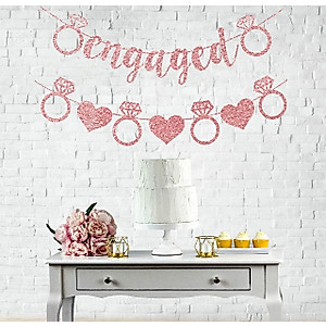 Engagement Party Decorations, Rose & Gold Engaged Banner, Bachelorette Party Favors, Glitter Diamond Bride Sign for Bridal Shower Hen Party Supplies Backdrop Decor (Rose Gold)
